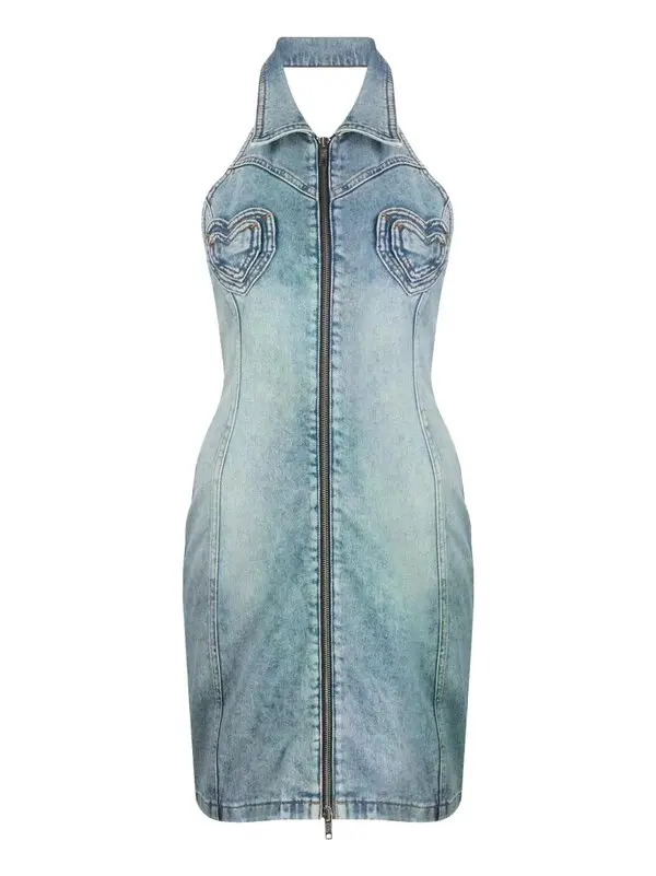 Moschino Heart-panel Denim Minidress - Blue