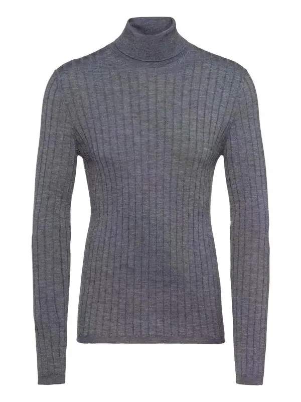 Prada Ribbed Roll Neck Jumper - Grey