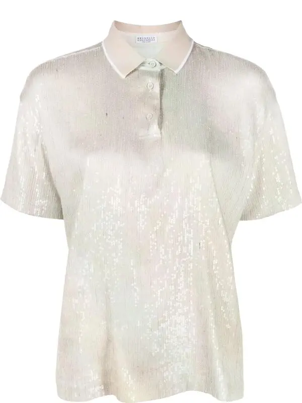 Brunello Cucinelli Sequin Embellishment Polo T-shirt - Neutrals