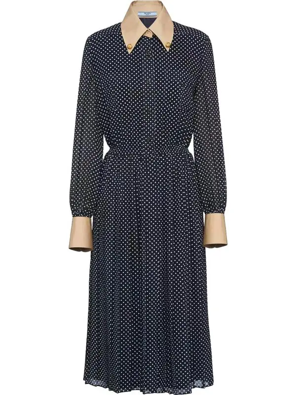 Prada Polka-dot Georgette Dress - Blue