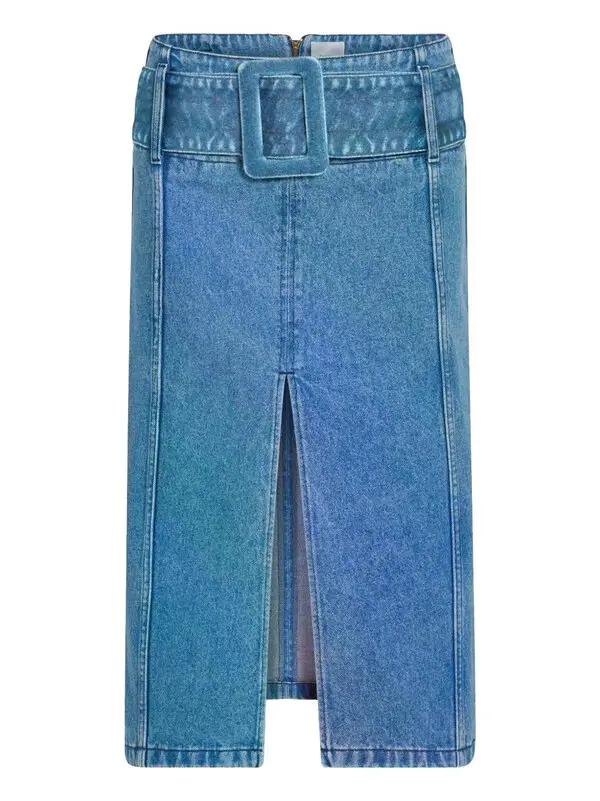 PATOU Belted Denim Midi Skirt - Blue