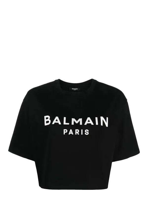 Balmain Logo Crop T-shirt - Black