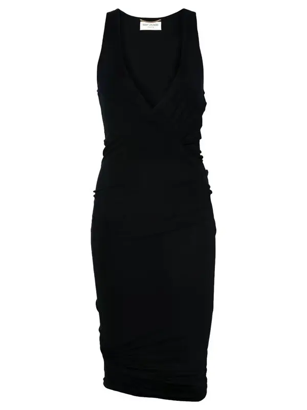 Saint Laurent Ruched V-neck Mini Dress - Blue