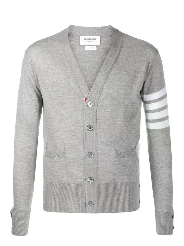 Thom Browne 4-bar V-neck Merino Wool Cardigan - Grey
