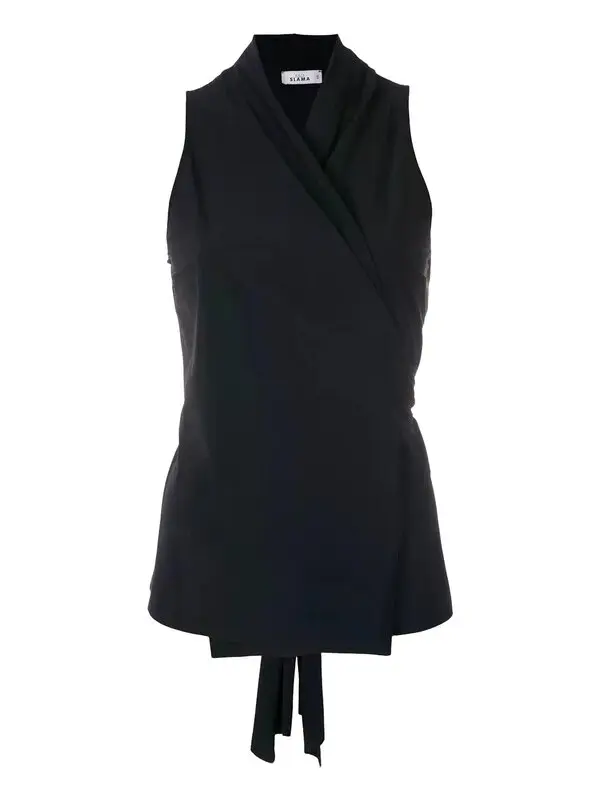 AMIR SLAMA Sleeveless Wrap Blouse - Black
