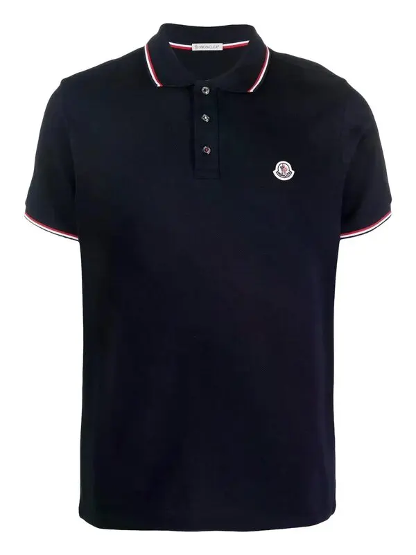 Moncler Striped Trim Polo Shirt - Blue
