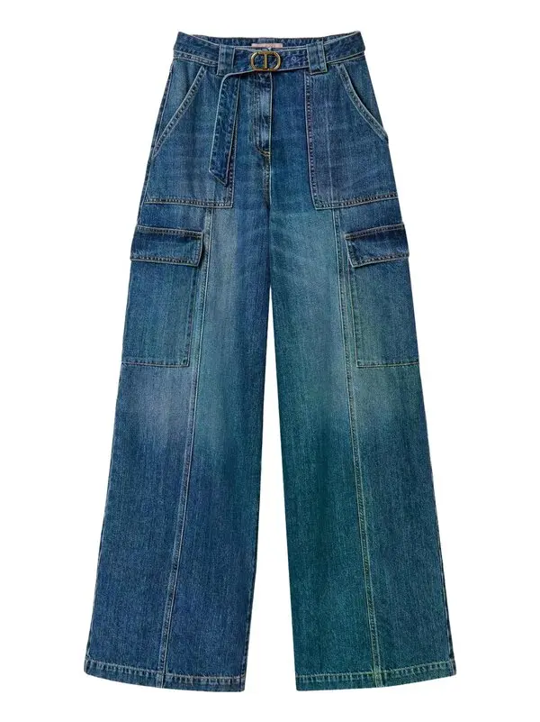 TWINSET High-rise Belted Wide Leg Jeans - Blue