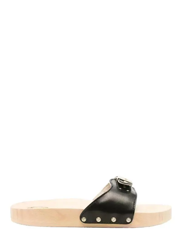 DR. SCHOLL'S SHOES Pescura Wood-sole Leather Slides - Black