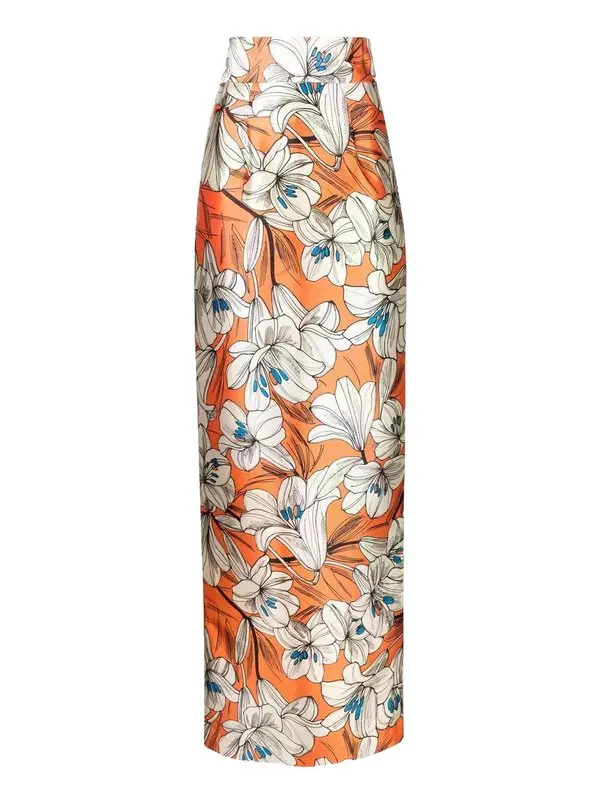 BAMBAH Raquel Floral Print Maxi Skirt - Orange