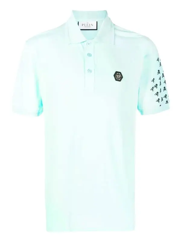 Philipp Plein Skull And Bones Cotton Polo Shirt - Blue