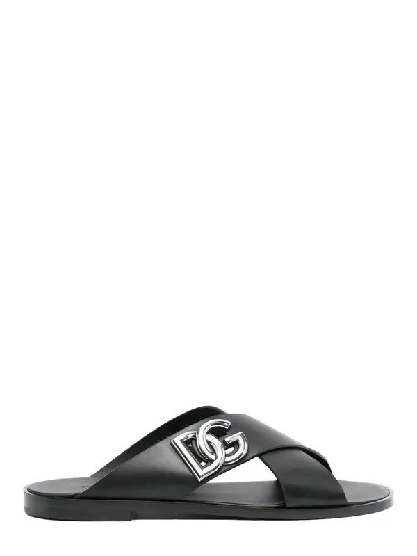 Dolce & Gabbana Dg-logo Leather Sandals - Black