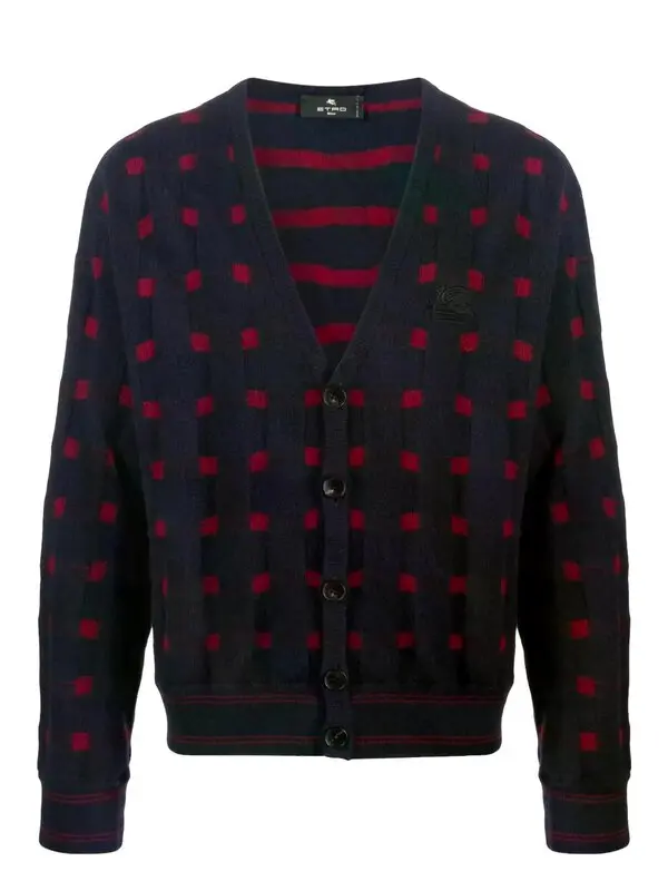 Etro Patterned-knit V-neck Cardigan - Blue