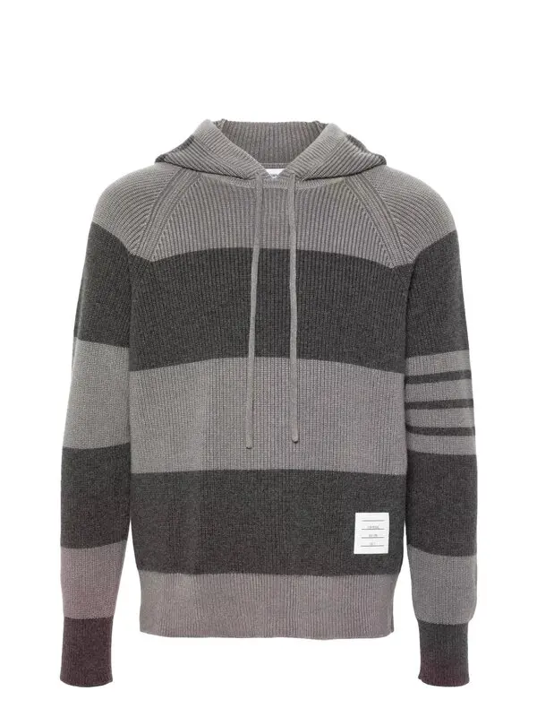 Thom Browne Striped Knitted Hoodie - Grey