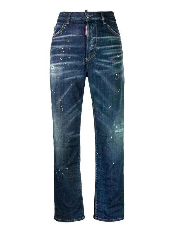Dsquared2 Paint-splatter Straight-leg Jeans - Blue