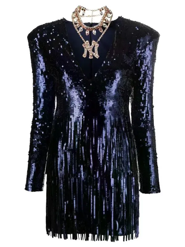 Philipp Plein Sequin-embellished V-neck Mini Dress - Blue
