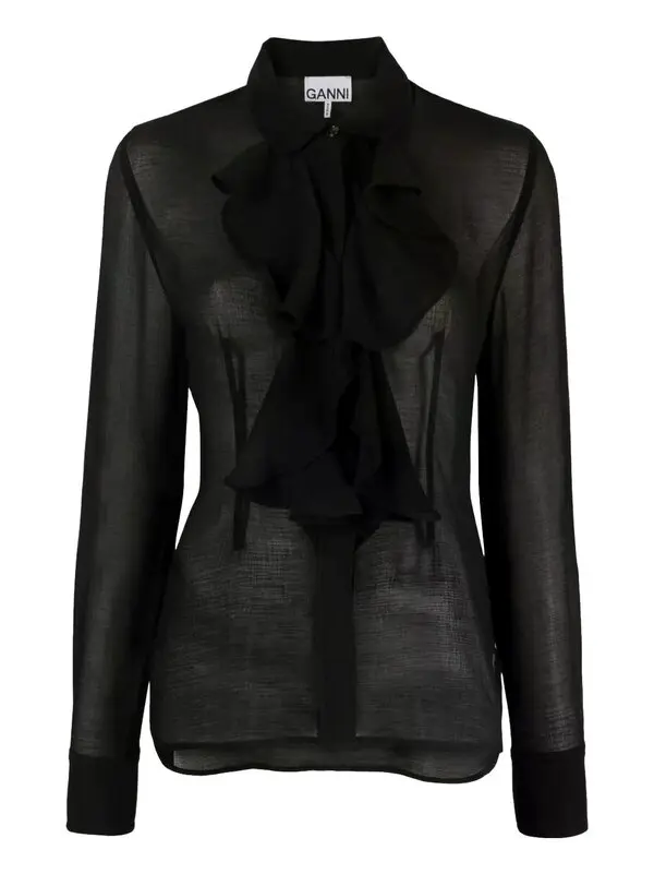 GANNI Ruffled Chiffon Shirt - Black