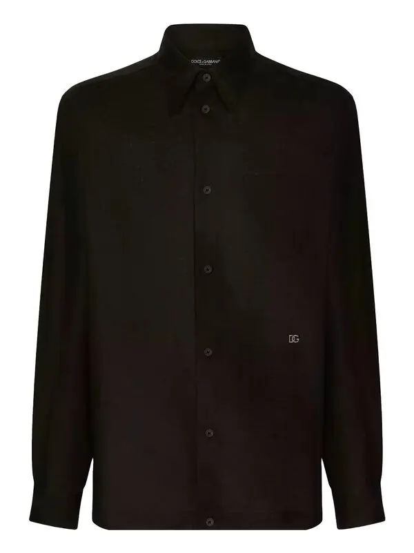 Dolce & Gabbana Logo-tag Linen Shirt - Black