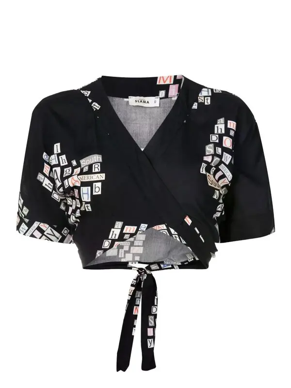AMIR SLAMA Graphic-print Cropped Top - Black