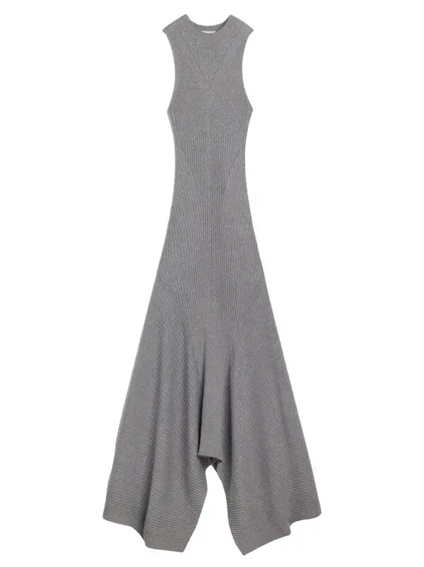AMI Paris Asymmetric Ribbed-knit Wool Dress - Grey