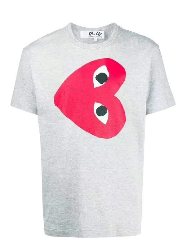 Play Comme Des Garcon Heart Print Crew Neck T-shirt - Grey