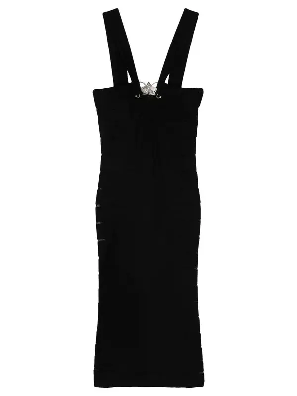 GENNY Sheer-slit Knitted Midi Dress - Black
