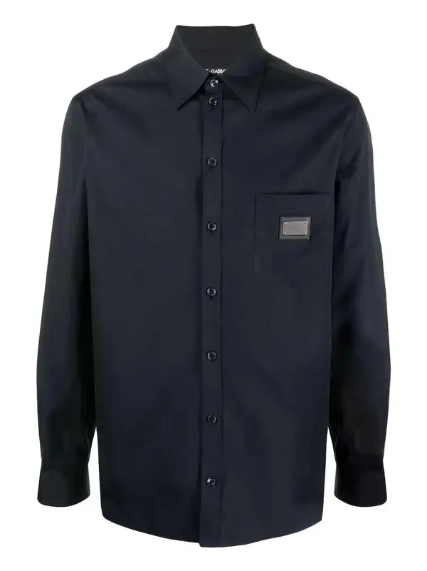 Dolce & Gabbana Logo-plaque Cotton-poplin Shirt - Black