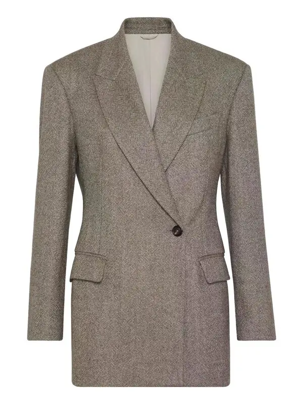 Brunello Cucinelli Double-breasted Herringbone Blazer - Brown