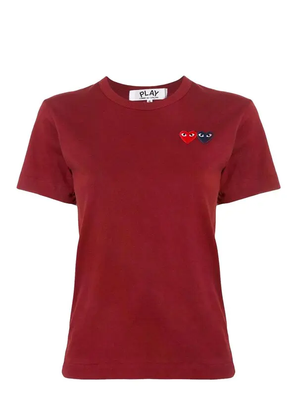 Play Comme Des Garcon Logo Embroidered Crew Neck T-shirt - Red
