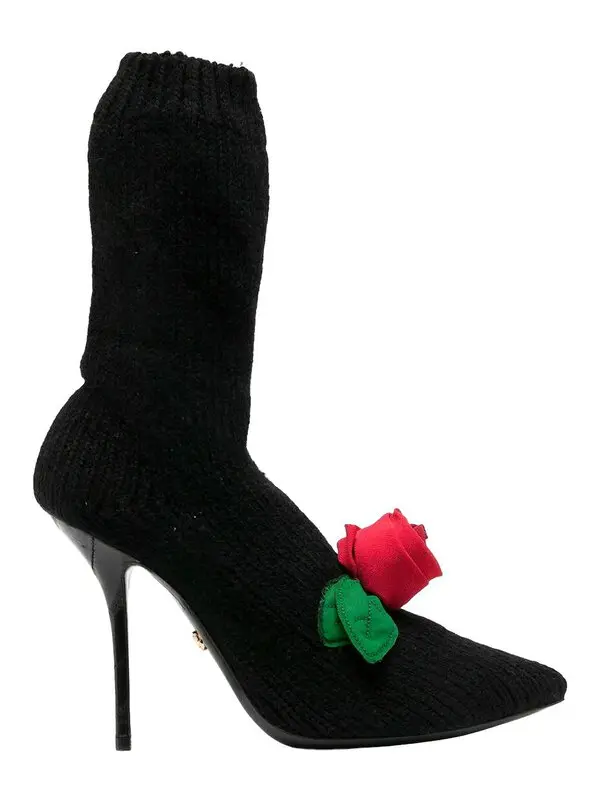 Dolce & Gabbana Knitted Rose Calf Boots - Black