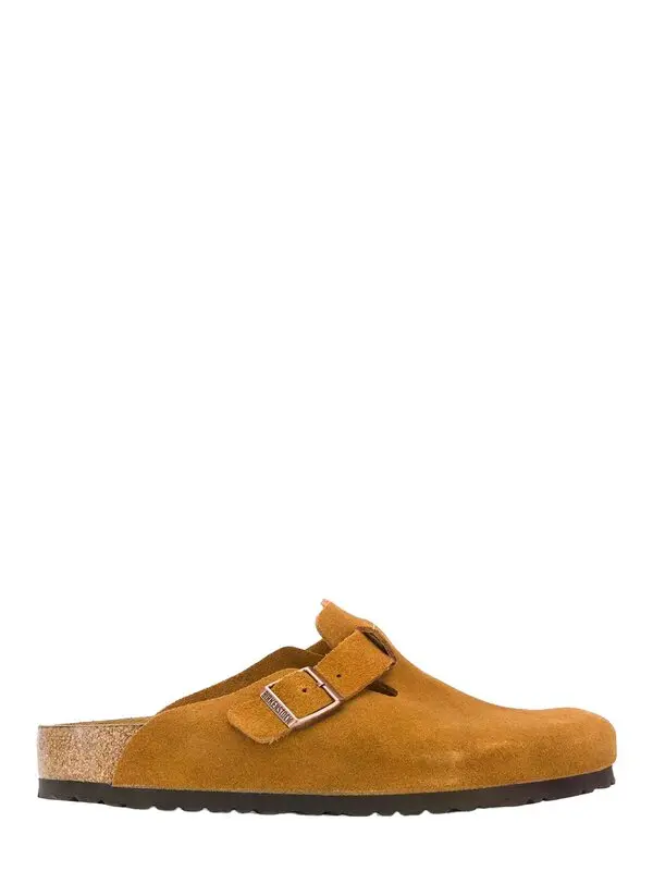 BIRKENSTOCK Suede Buckle Slippers - Brown