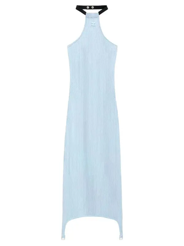 COURREGES Ribbed-knit Halterneck Dress - Blue