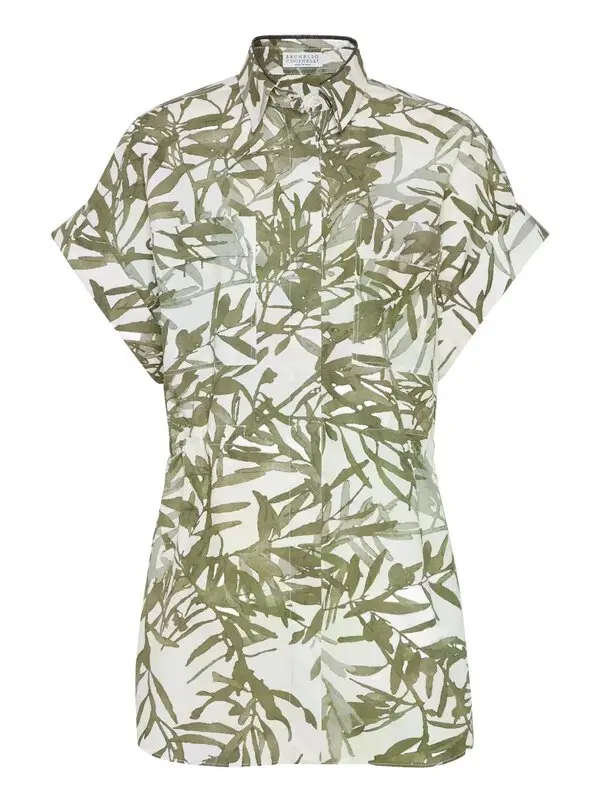 Brunello Cucinelli Silk Leaf-print Shirt - Green