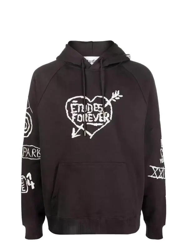 Études Studio Graffiti-embroidered Organic Cotton Hoodie - Brown