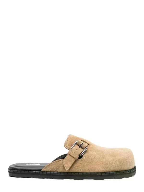 Moschino Suede Mules With Buckle Detail - Neutrals