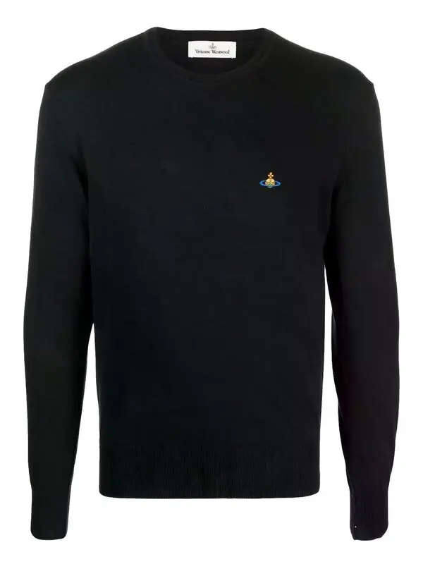 VIVIENNE WESTWOOD Orb-embroidered Fine-knit Jumper - Black