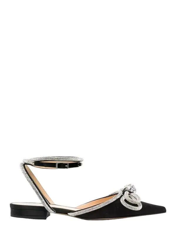 Mach & Mach Double Bow Satin Ballerina Shoes - Black