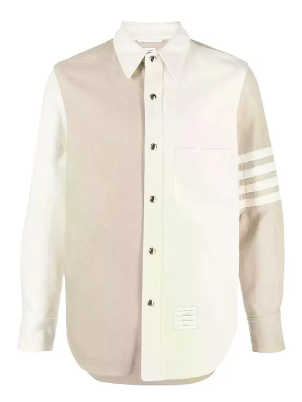 Thom Browne 4-bar Patchwork Denim Shirt - Neutrals