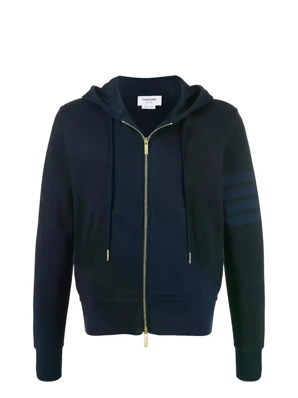 Thom Browne 4-bar Zip-up Loopback-cotton Hoodie - Blue