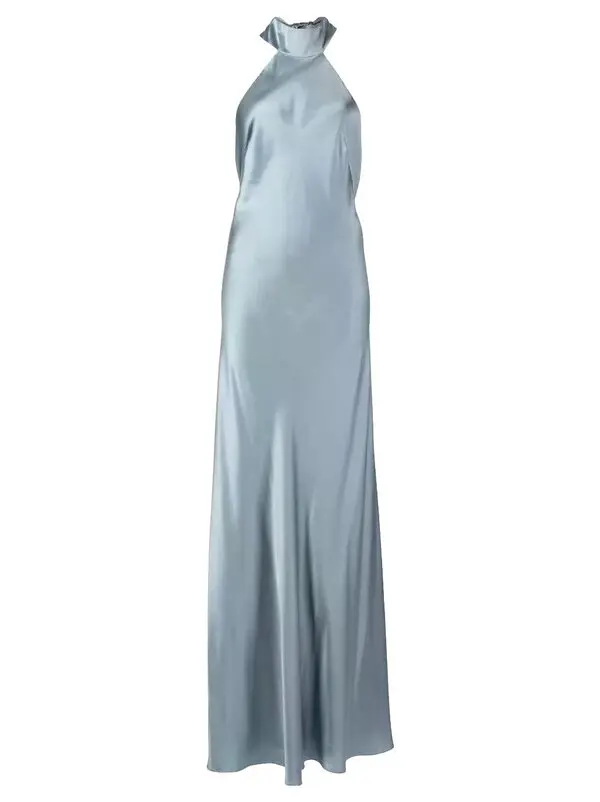 Michelle Mason Backless Halter-neck Tie Gown - Blue
