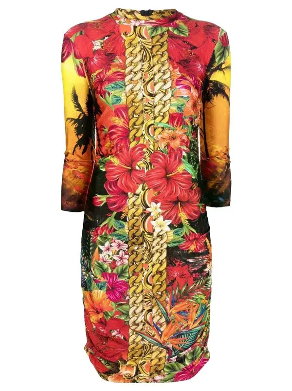 Philipp Plein Hawaii-print Mock-neck Dress - Red