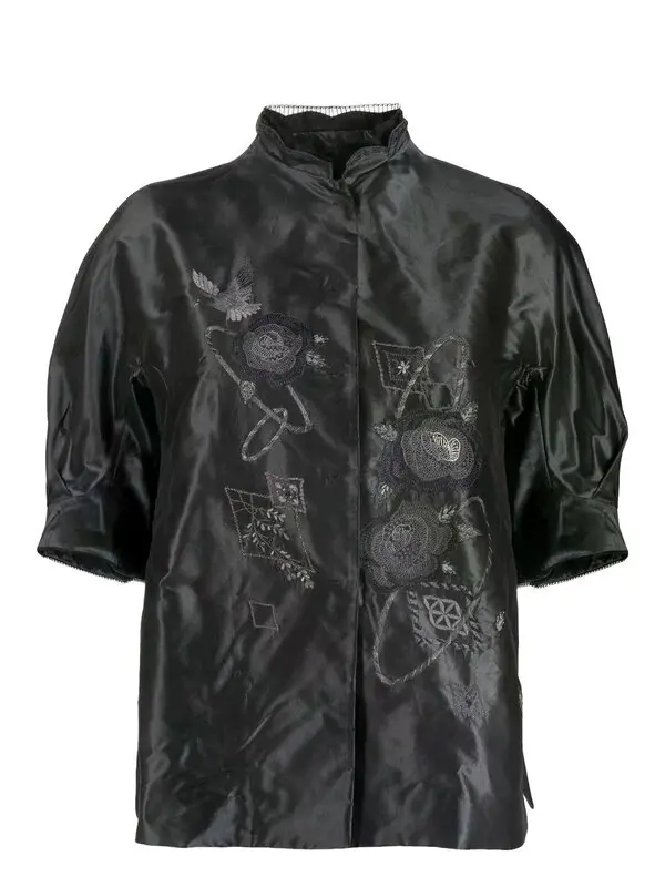 Shiatzy Chen Embroidered Silk Puff-sleeve Jacket - Black