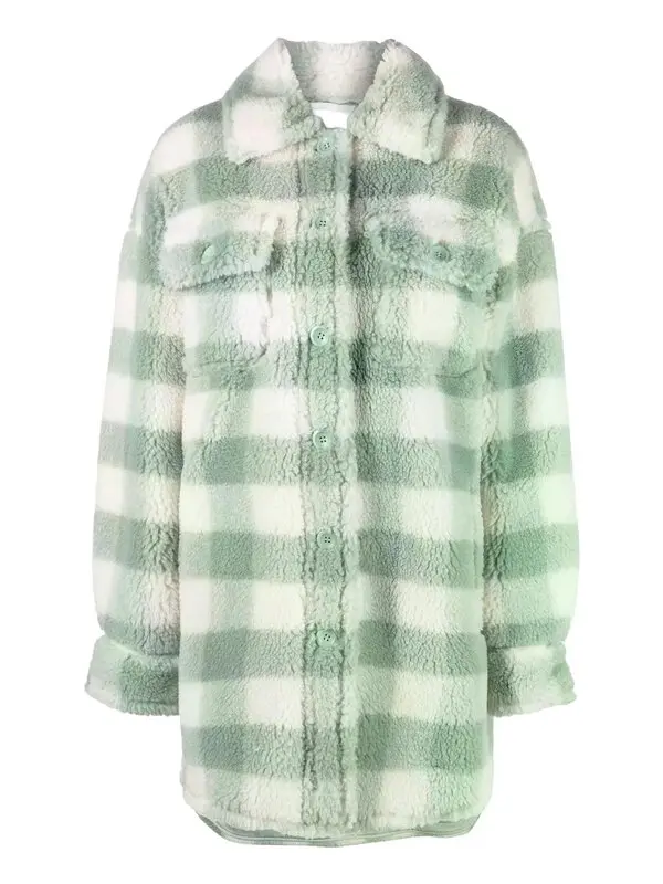 STAND STUDIO Checked Faux Shearling Coat - Green