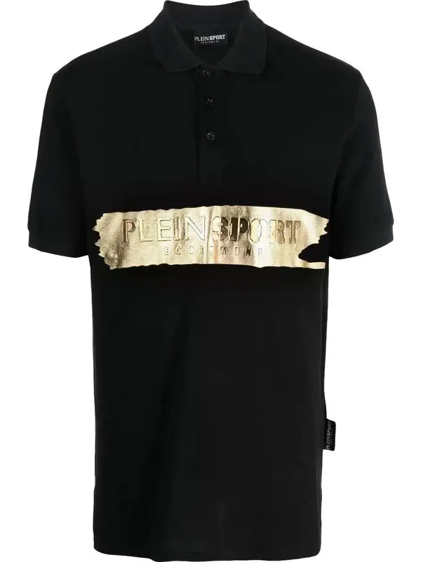 PLEIN SPORT Logo-print Short-sleeved Polo Shirt - Black
