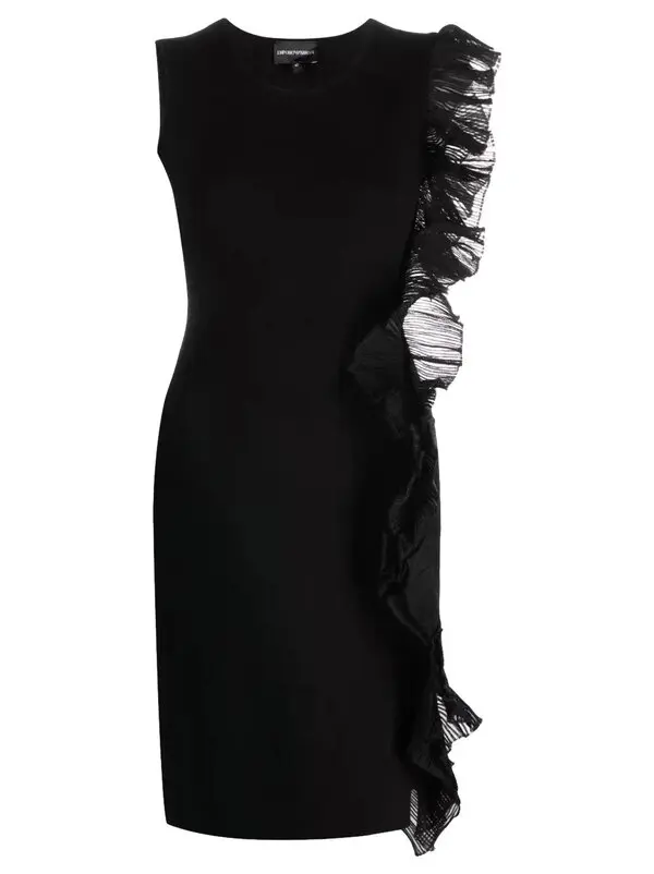 Emporio Armani Ruffle-detail Asymmetric Minidress - Black