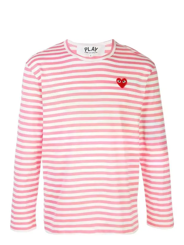 Play Comme Des Garcon Striped Logo T-shirt - Pink