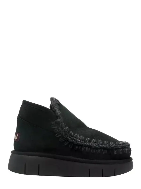 Mou Sheepskin Suede Ankle Boots With Crochet Trim - Black