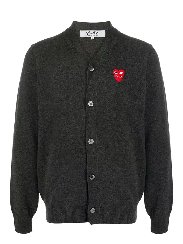 Play Comme Des Garcon Logo Button-down Cardigan - Grey