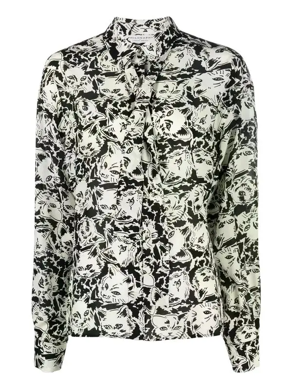 Philosophy Di Lorenzo Serafini Cat Mania Silk Shirt - Black