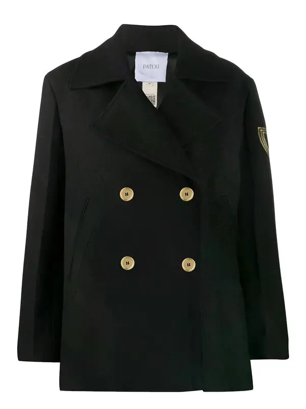 PATOU Logo-embroidered Wool Pea Coat - Black