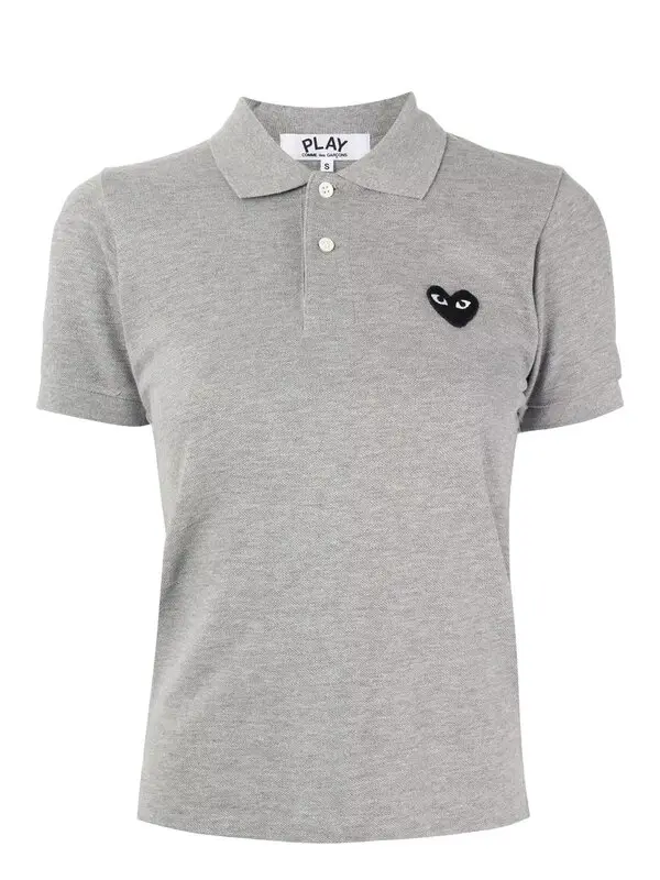 Play Comme Des Garcon Logo Embroidered Polo Shirt - Grey